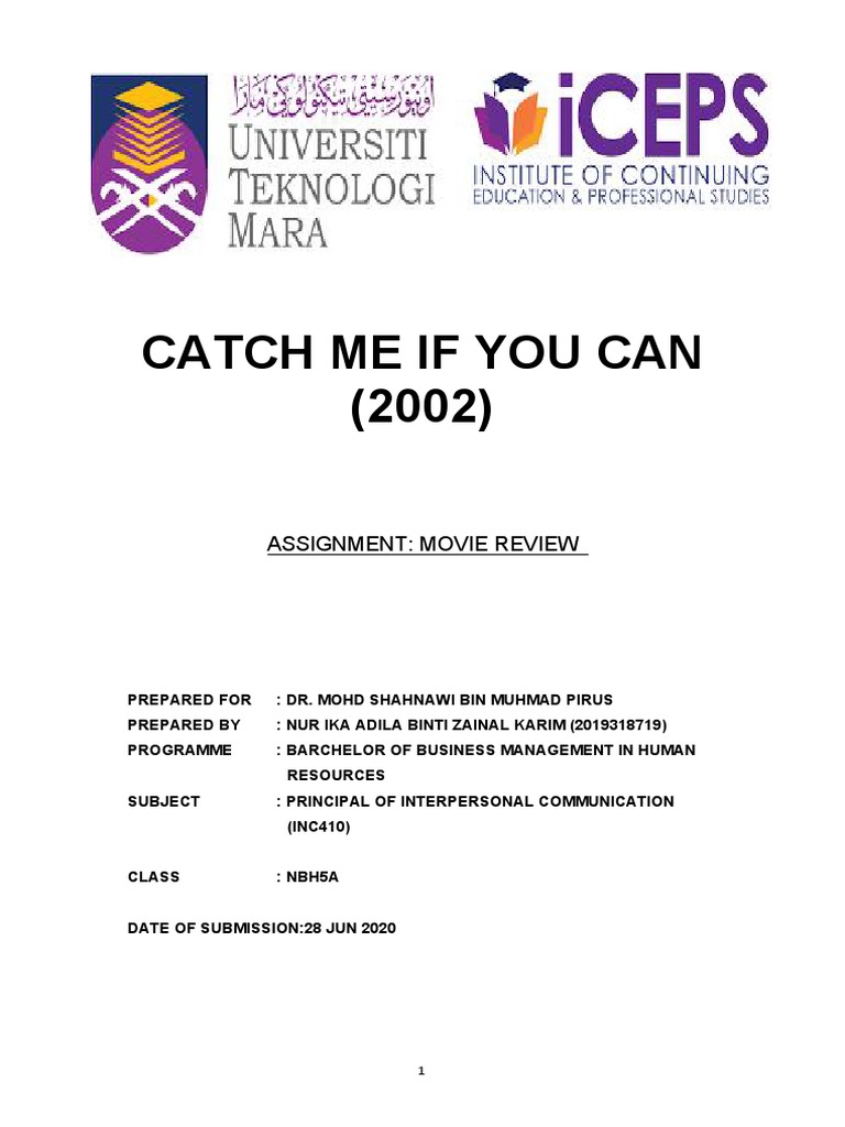 Movie Review Catch Me If You Can (2002) | PDF | Mystery, Thriller ...