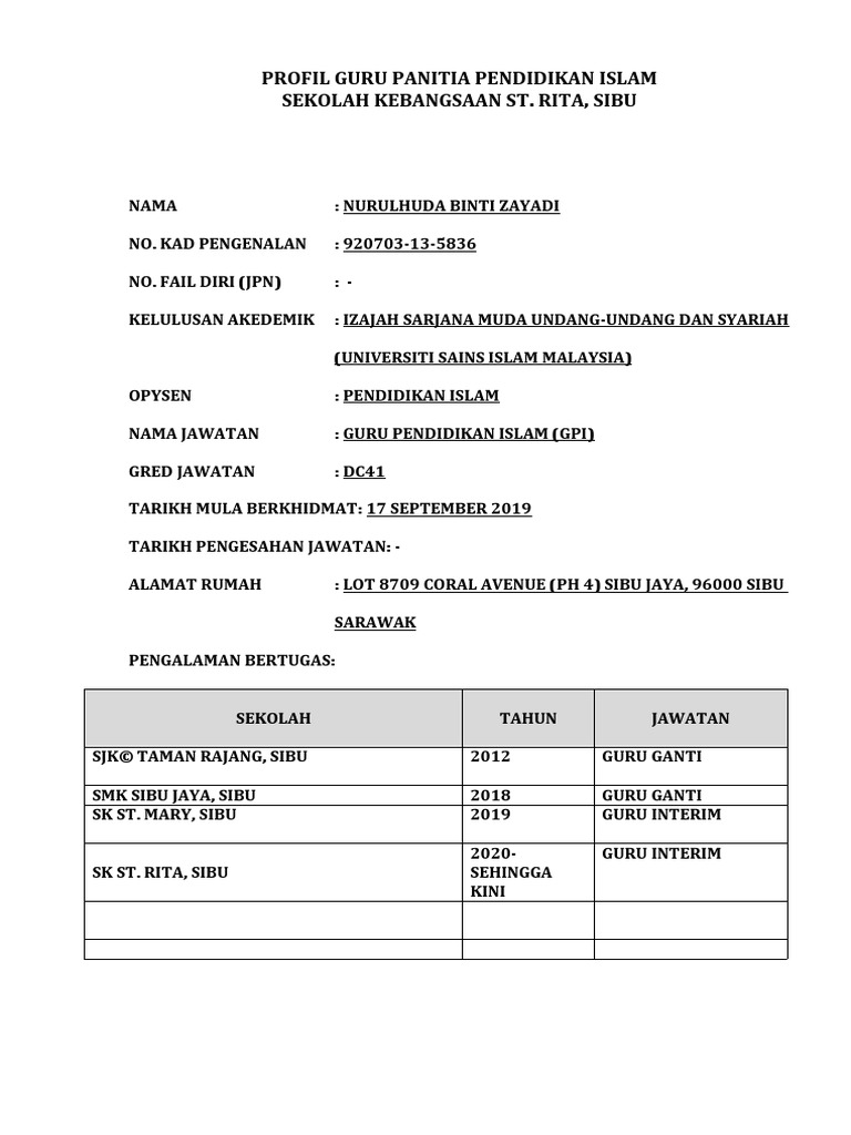 Borang Profil Guru Panitia | PDF