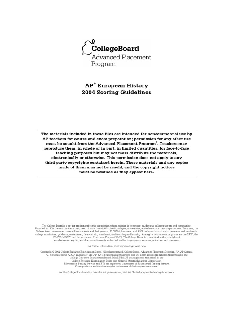 2004 AP Euro DBQ - Scoring Guidelines | PDF | Advanced Placement | Thesis