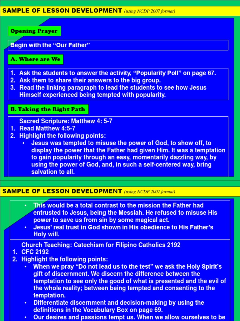 Sample of Lesson Development Plan | PDF | Lord's Prayer | Systematic ...