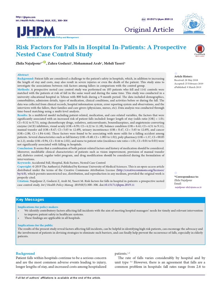 Risk Factors For Falls in Hospital In-Patients: A Prospective Nested ...