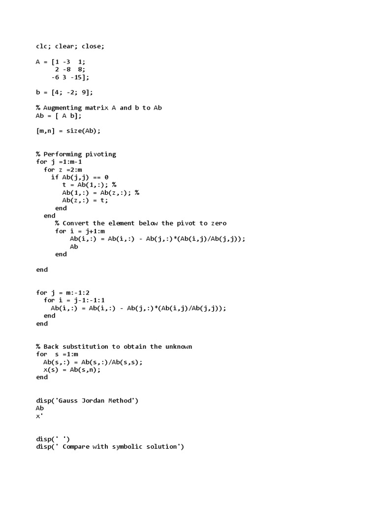 Gauss Jordan Method Octave | PDF | Teaching Methods & Materials | Science & Mathematics