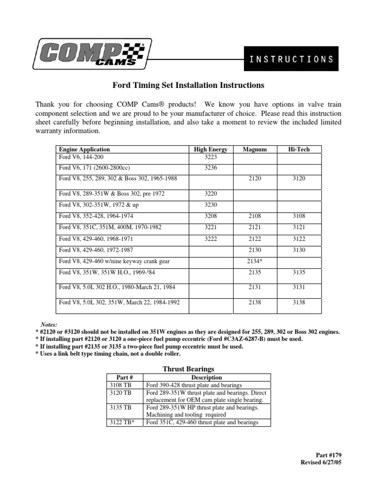 Ford Timing Set Installation Instructions: Thrust Bearings | PDF ...
