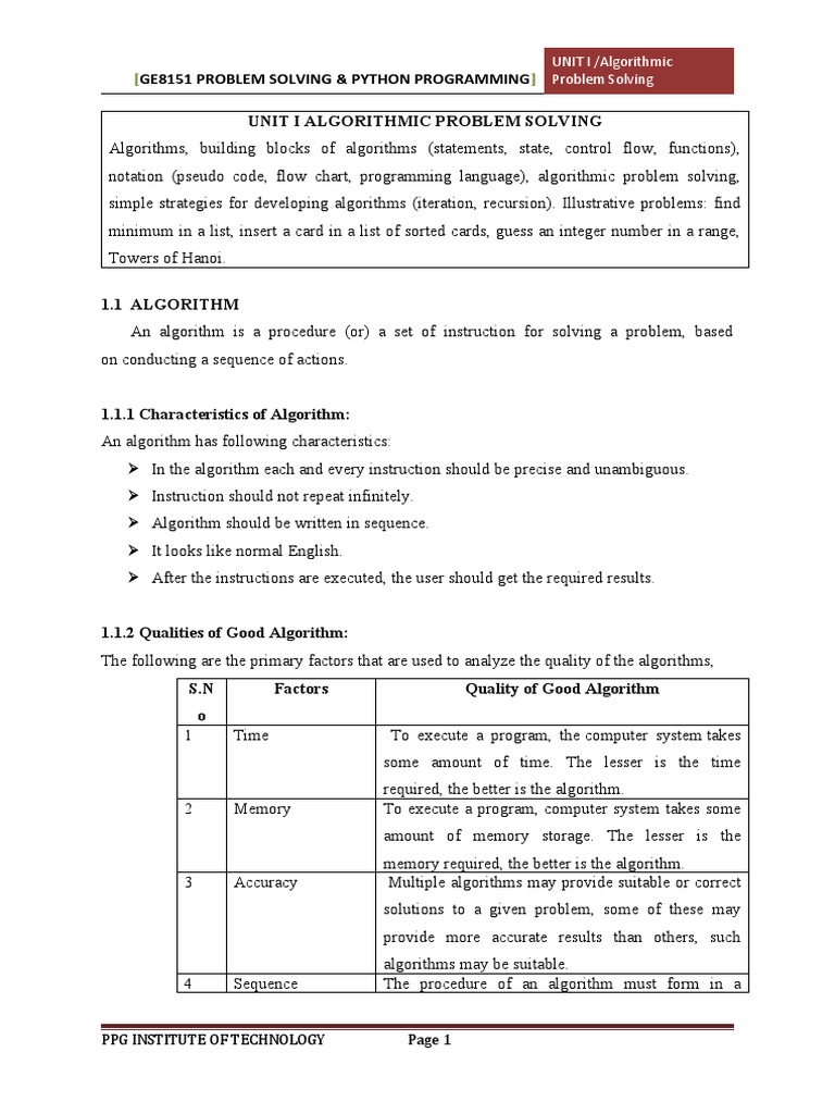 Unit I Algorithmic Problem Solving Pdf Algorithms Computer Program