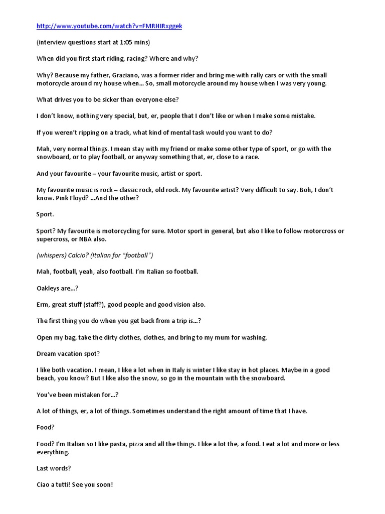 Valentino Rossi Video Script - Spoken Errors (WBK5 Task 4) | PDF