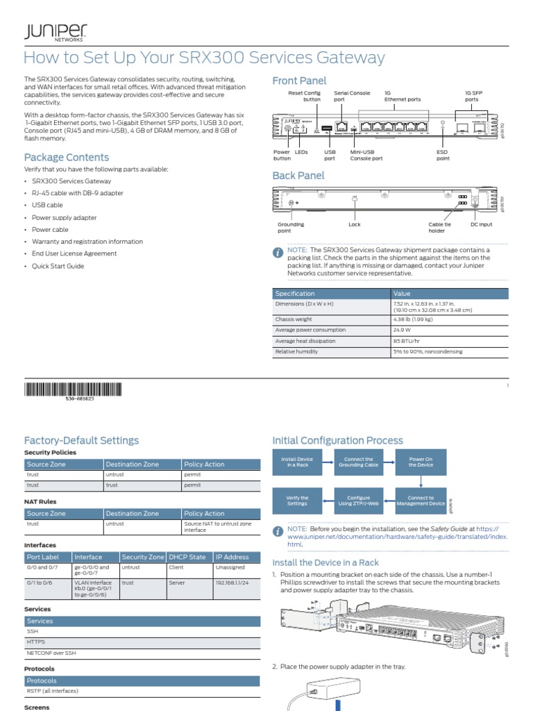 How To Set Up Your SRX300 Services Gateway: Front Panel | PDF | Ip ...