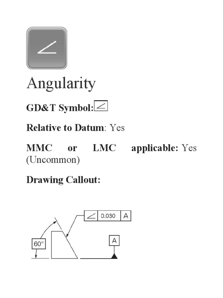 Angularity: GD&T Symbol: Relative To Datum MMC or LMC Applicable ...