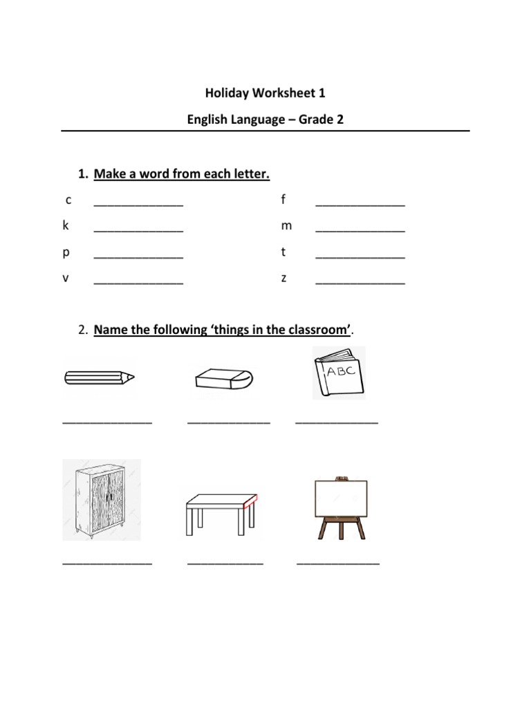 Holiday Worksheet 1 English Language - Grade 2 | PDF | Language Arts ...