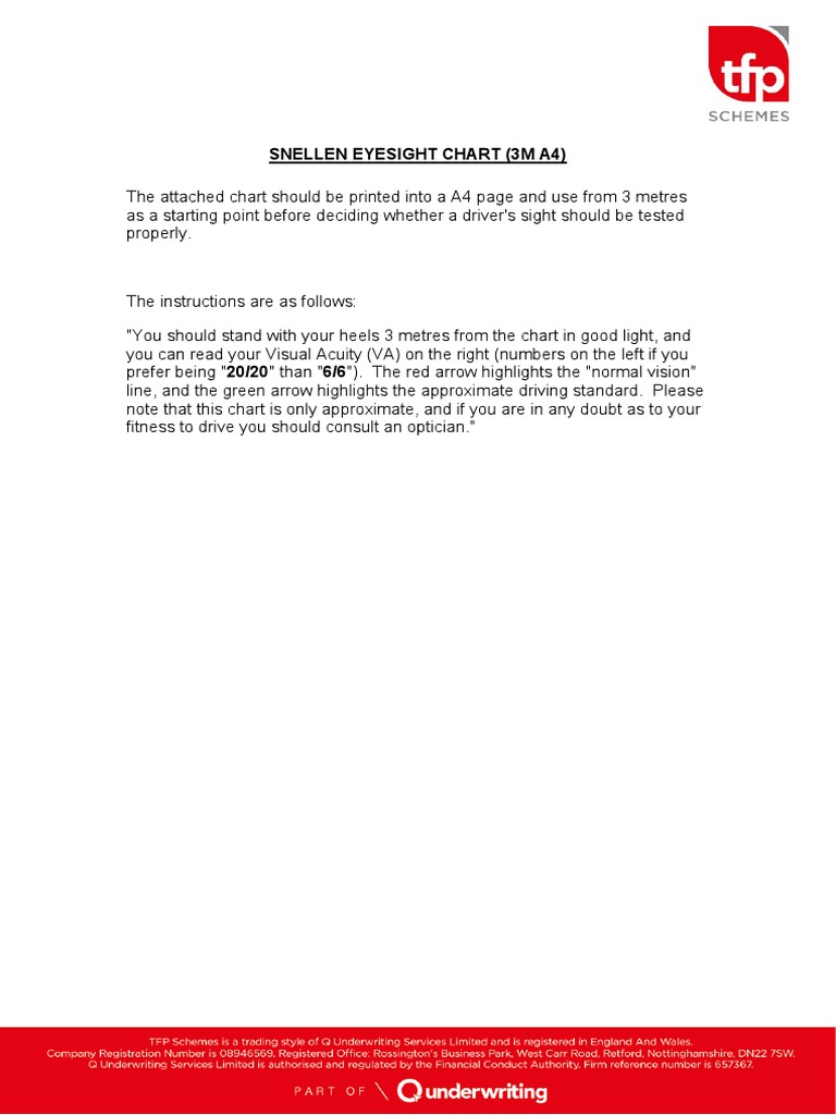 Snellen Eyesight Chart 3M A4 PDF | PDF