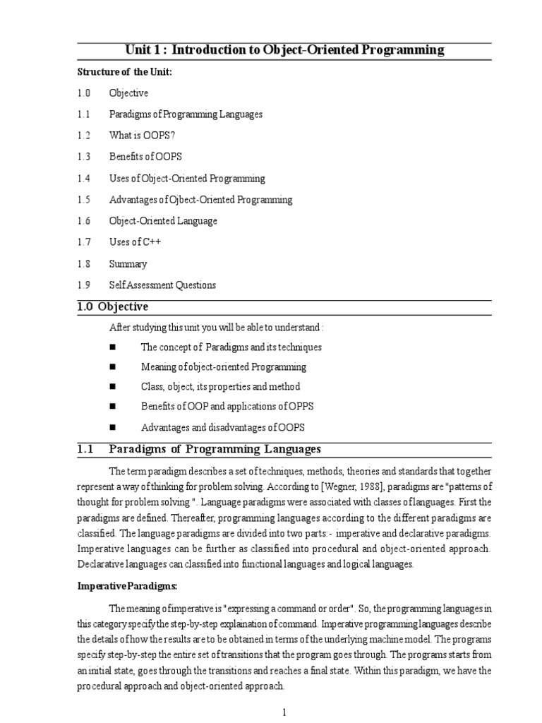 Unit 1: Introduction To Object-Oriented Programming: Structure of The Unit | PDF | Programming ...