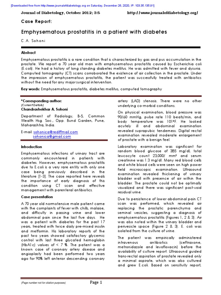 Emphysematous Prostatitis in A Patient With Diabetes | PDF | Diabetes ...
