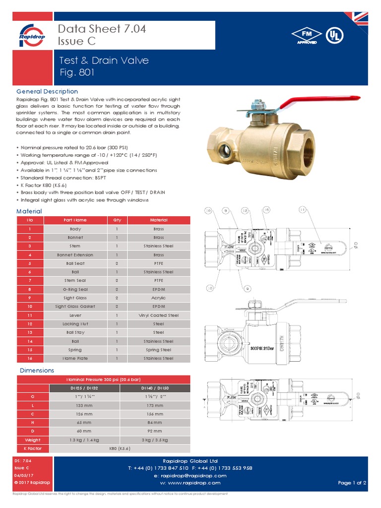 Data Sheet 7.04 Issue C: Test & Drain Valve Fig. 801 | PDF | Valve ...