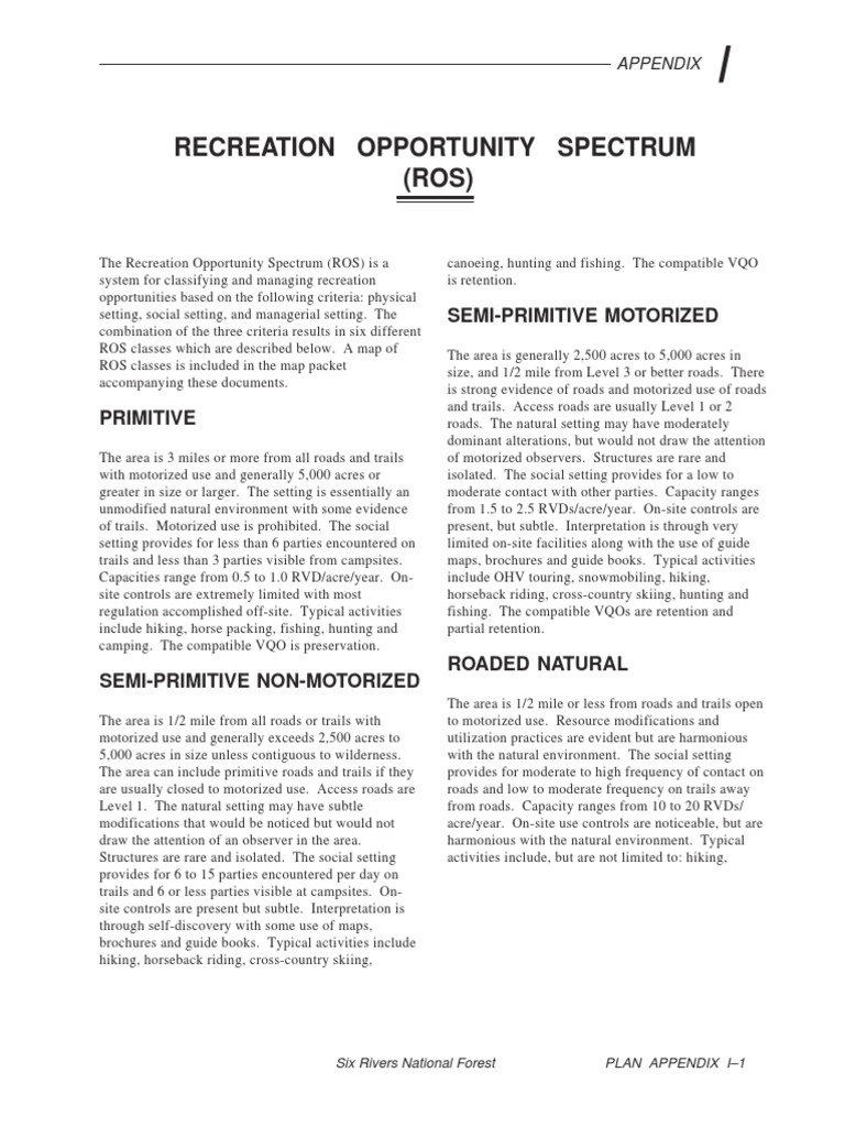 Recreation Opportunity Spectrum (ROS) : Semi-Primitive Motorized | PDF ...