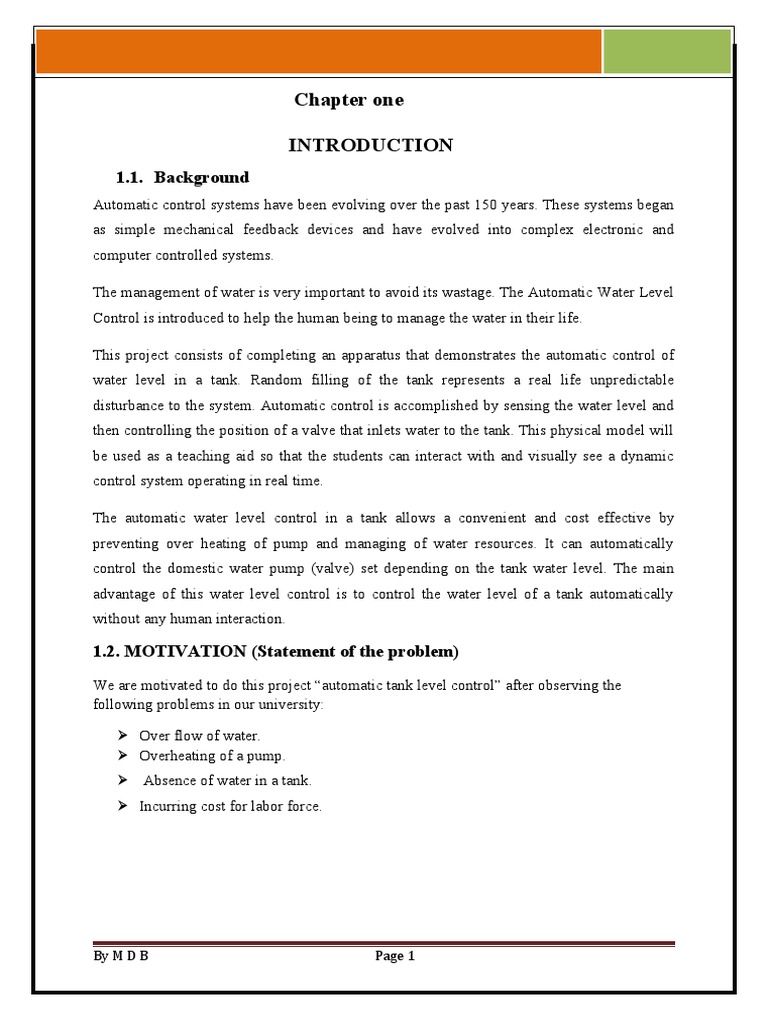 Automatic Water Level Control of A Tank | PDF | Control Theory ...