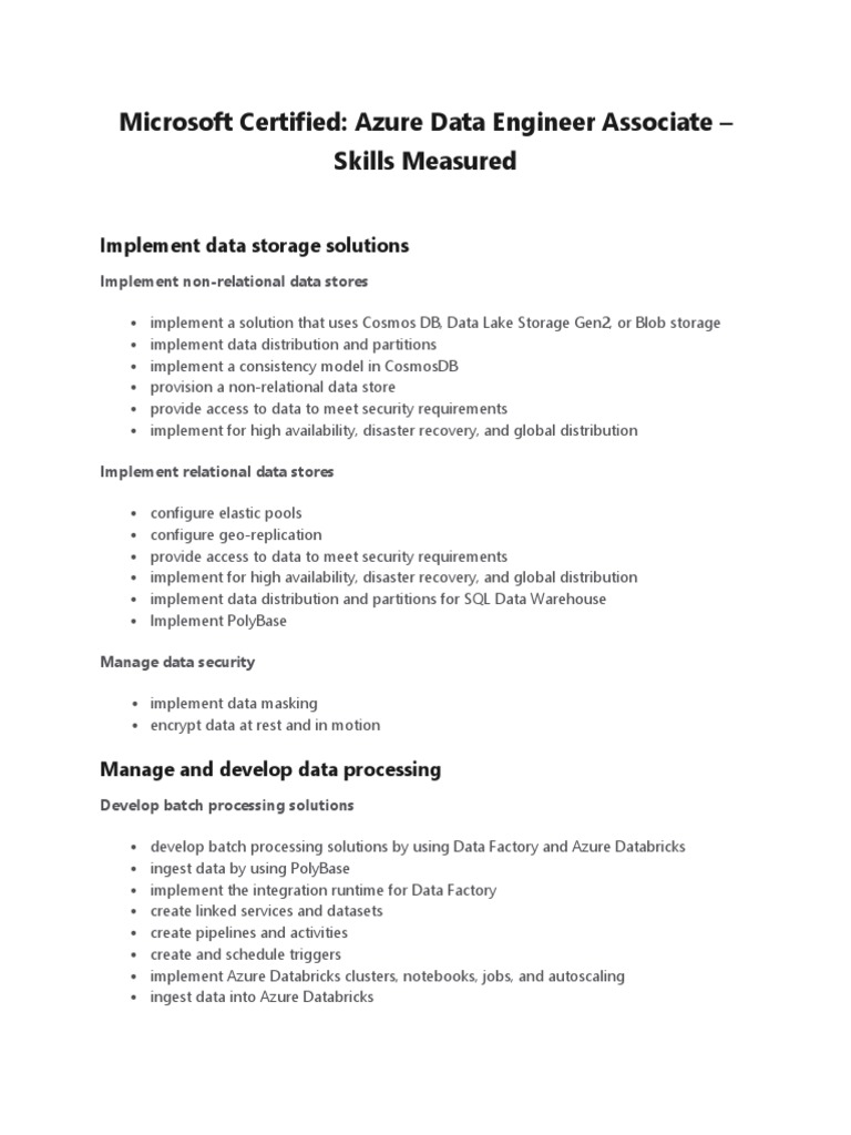 Microsoft Certified: Azure Data Engineer Associate - Skills Measured ...
