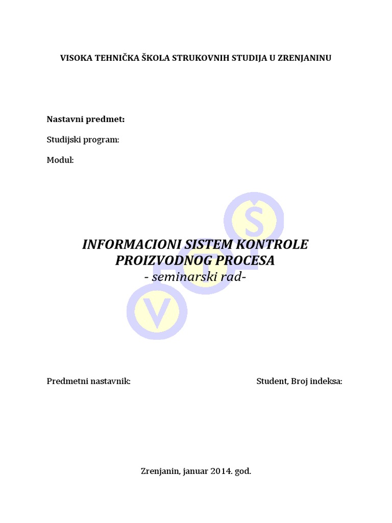 Informacioni Sistem Kontrole Proizvodnog Procesa | PDF