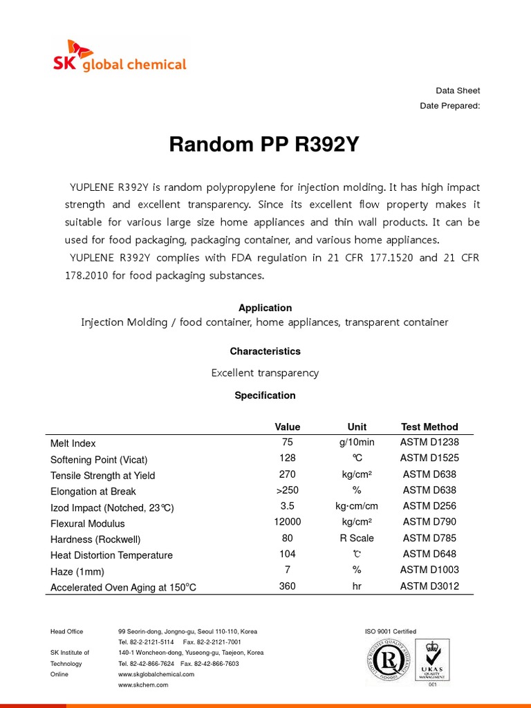 SK Yuplene R392Y PDF | PDF | Building Materials | Building Engineering