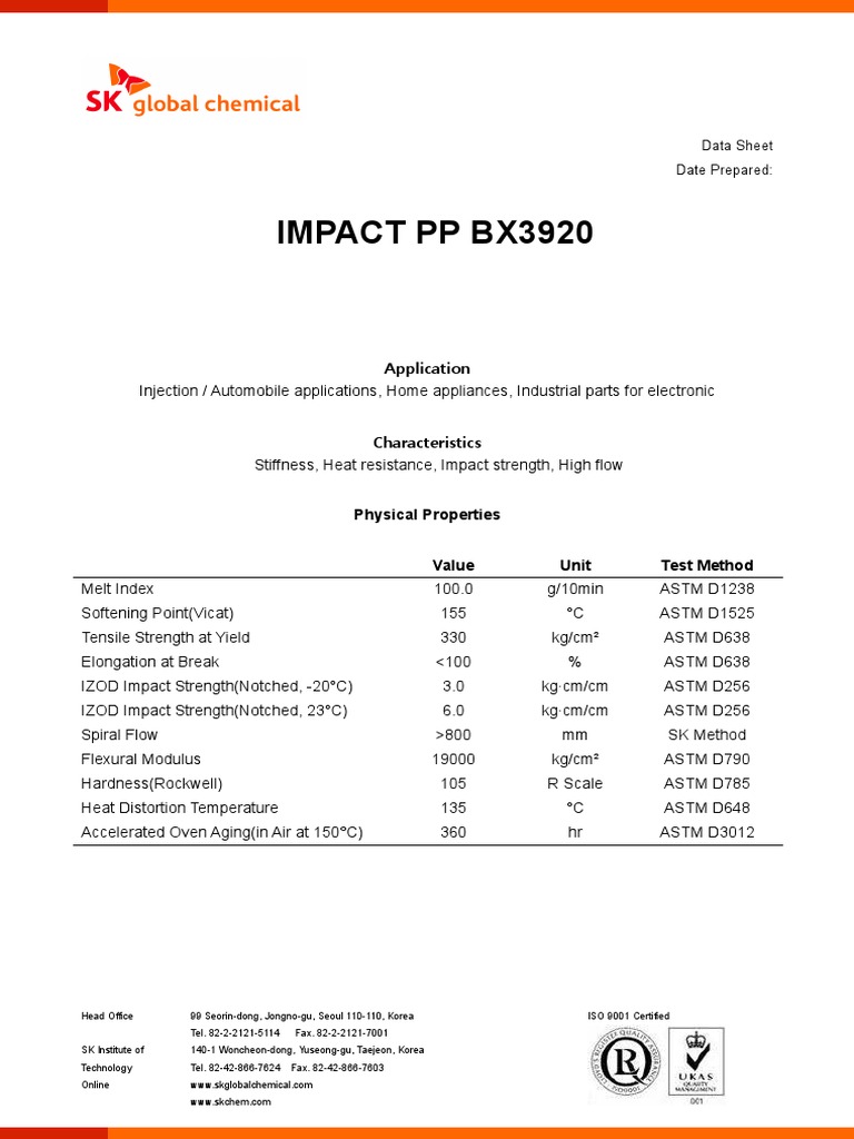 Impact PP Bx3920: Data Sheet Date Prepared | PDF