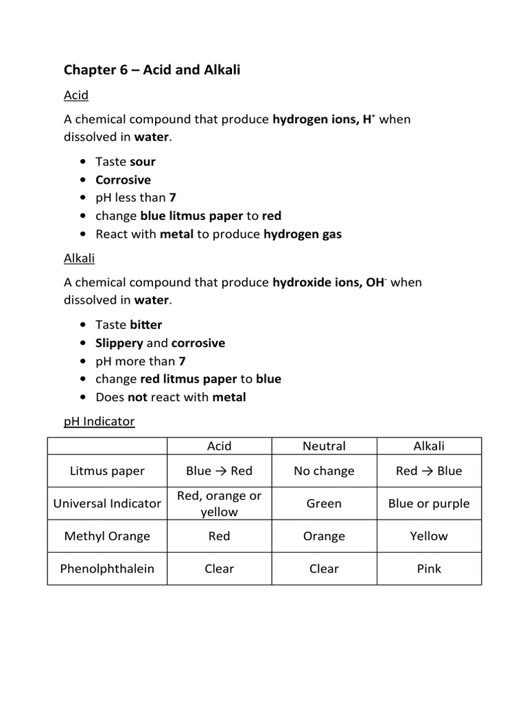 Chapter 6 - Acid and Alkali | PDF