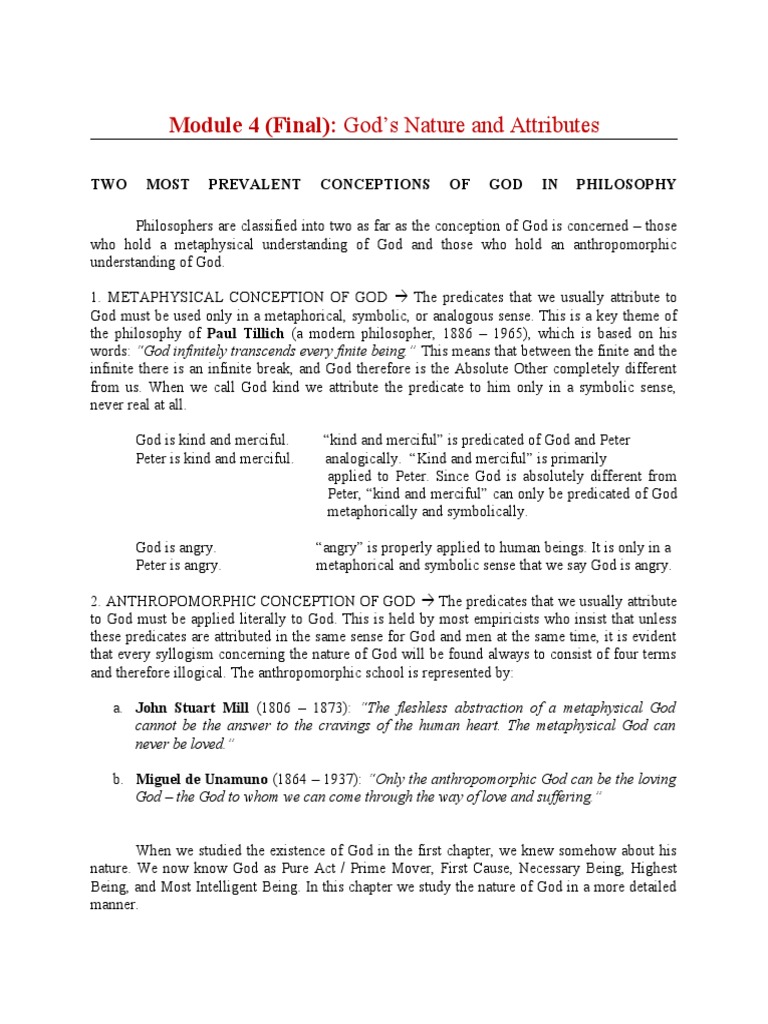 Module 4 (Final) : God's Nature and Attributes: Two Most Prevalent ...