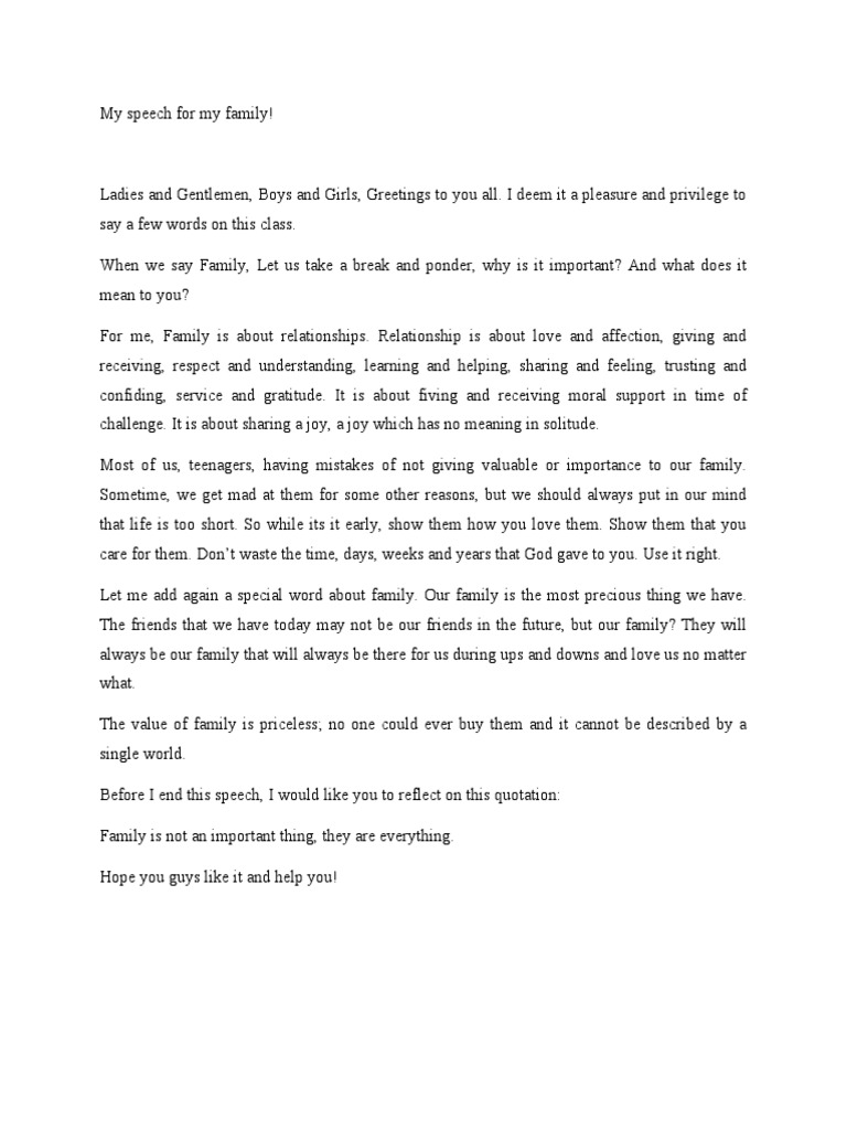 My Speech For My Family | PDF