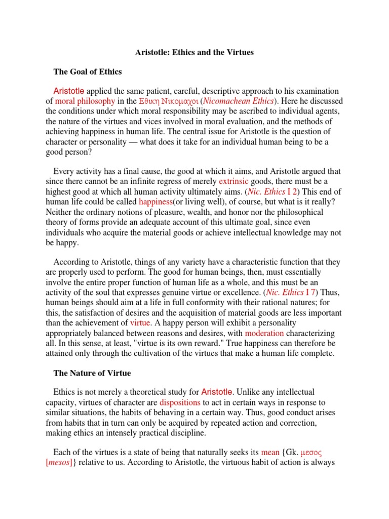 Aristotle's Ethics: Virtue and Happiness | PDF