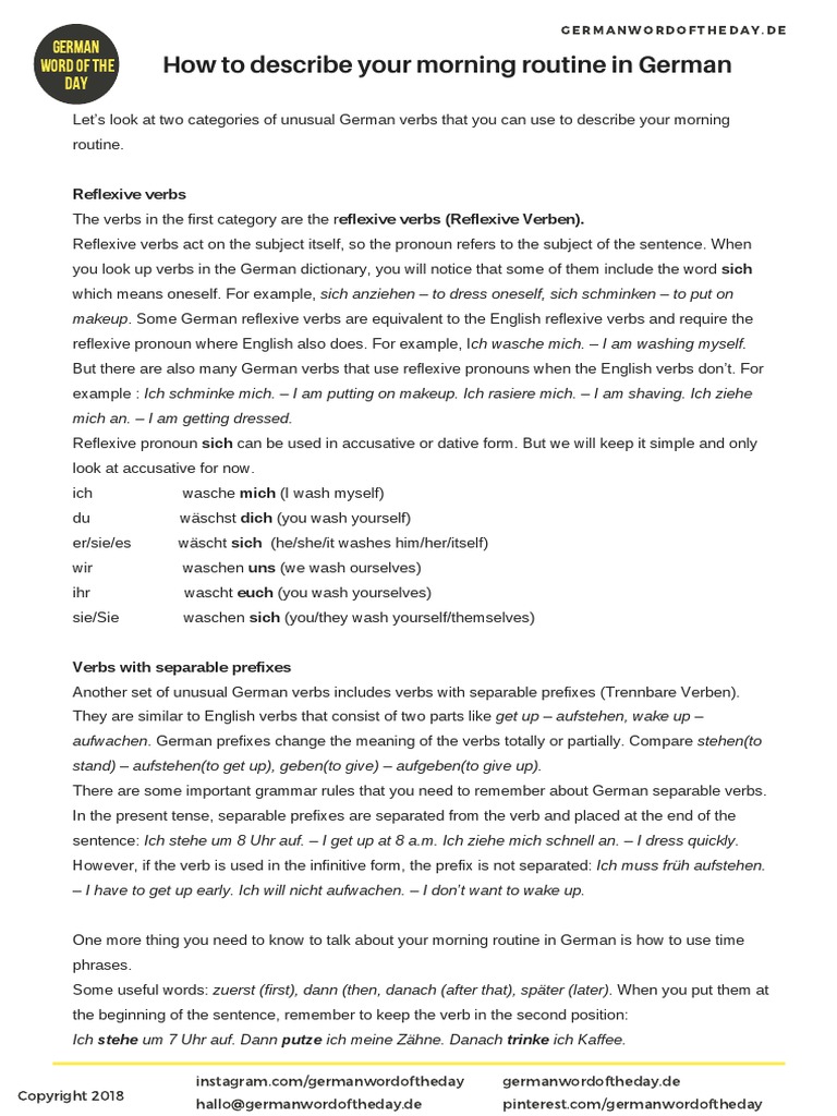 How To Describe Your Morning Routine in German | PDF | Semiotics | Syntax