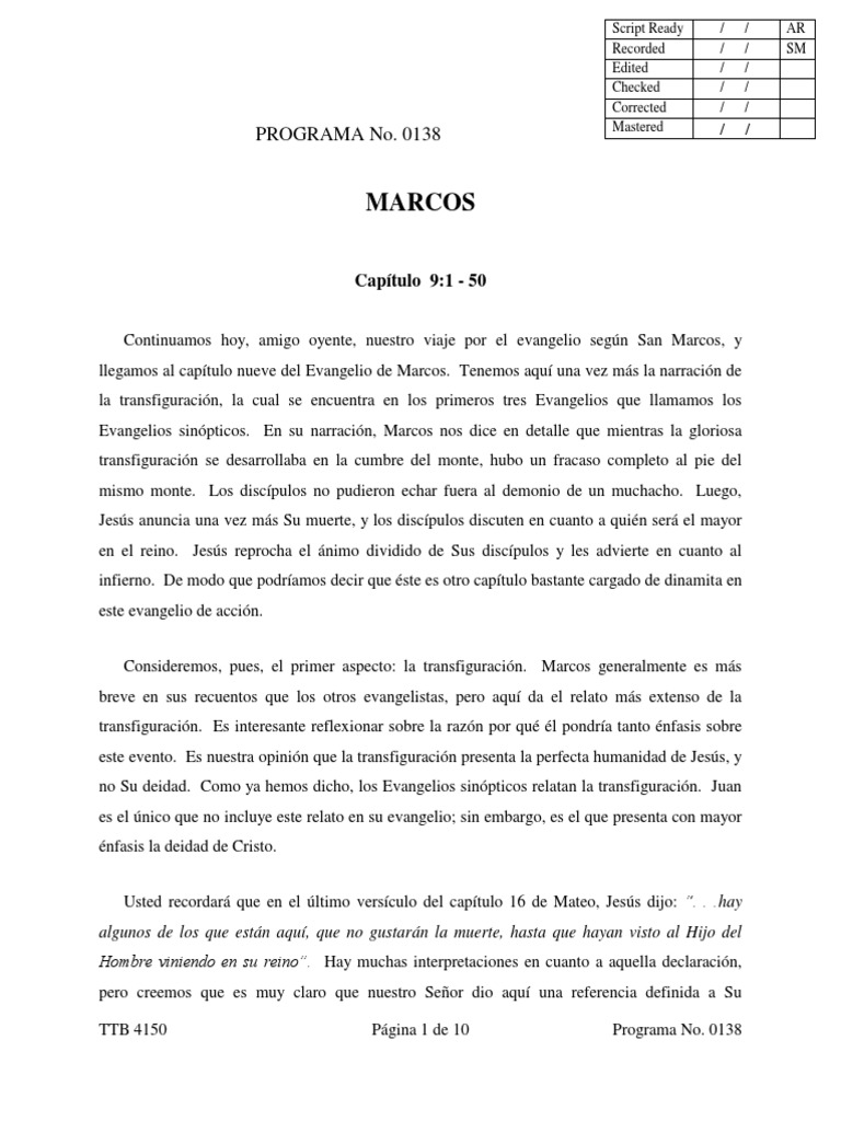 Transfiguración de Jesús en Marcos 9 | PDF | La resurrección de Jesús ...