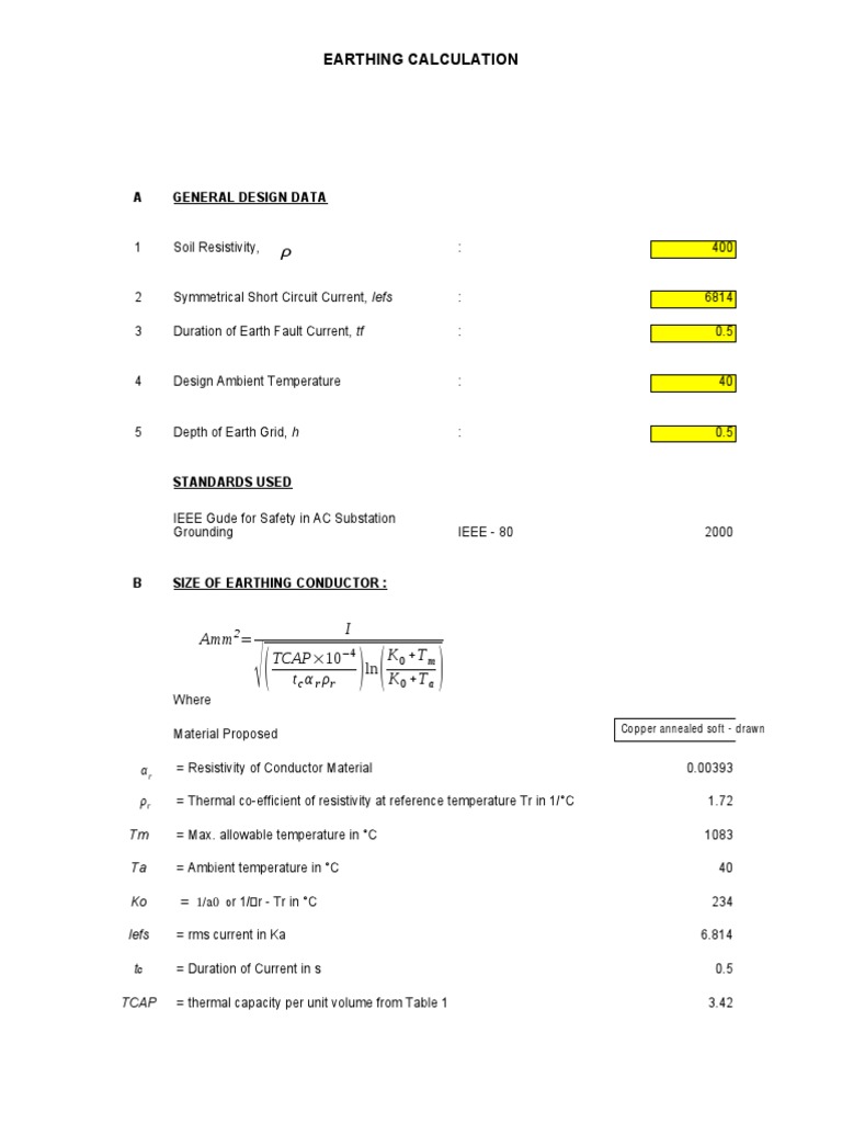 Earthing Calculation: A General Design Data | PDF | Electrical ...