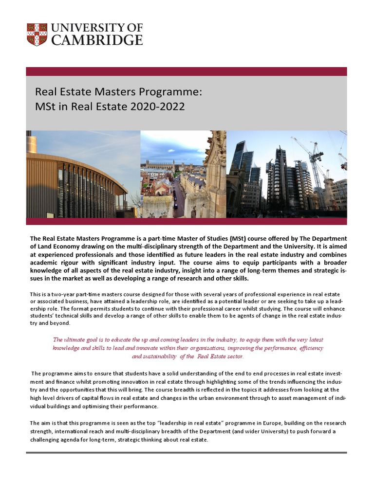 Real Estate Masters Programme: MST in Real Estate 2020-2022 | PDF ...