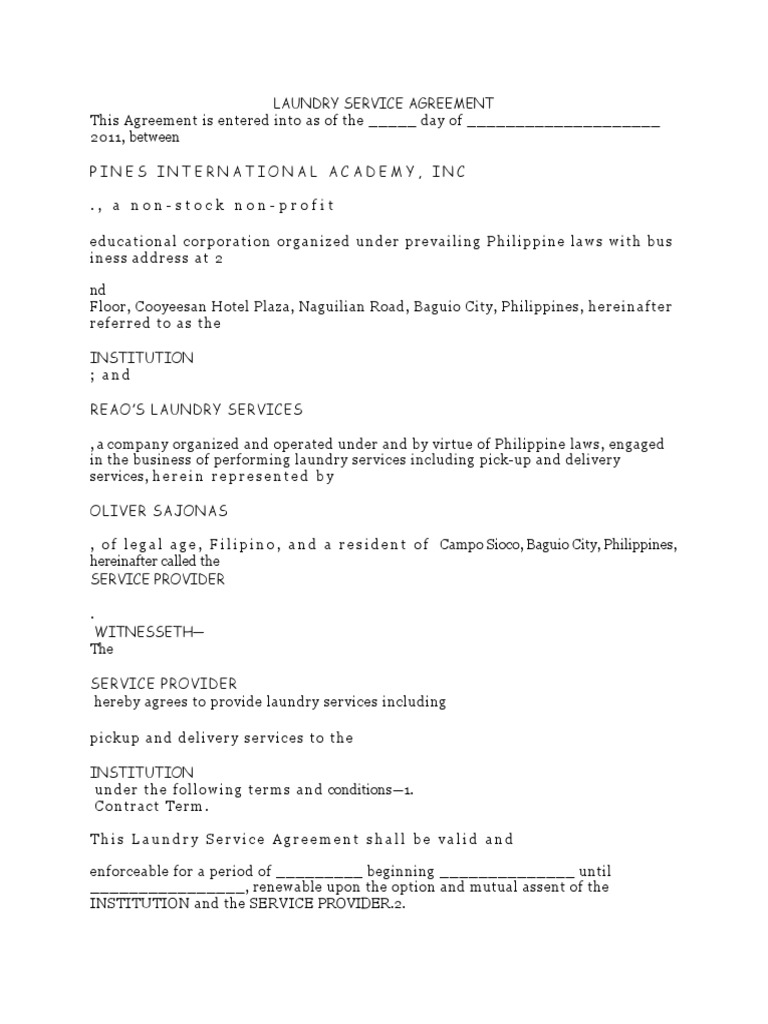 Laundry Service Agreement Template | PDF | Laundry | Private Law