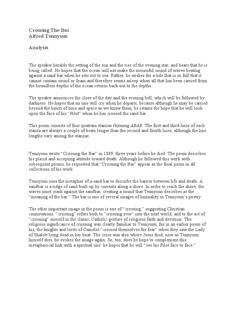 Crossing The Bar Alfred Tennyson Analysis | PDF