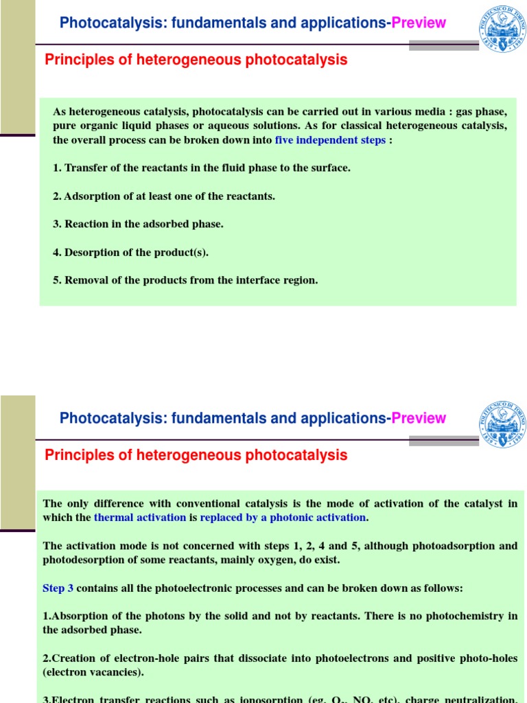 Principles of Heterogeneous Photocatalysis: Photocatalysis ...