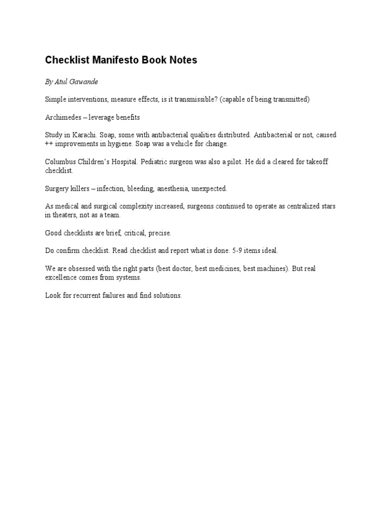 Checklist Manifesto Book Notes: by Atul Gawande | PDF