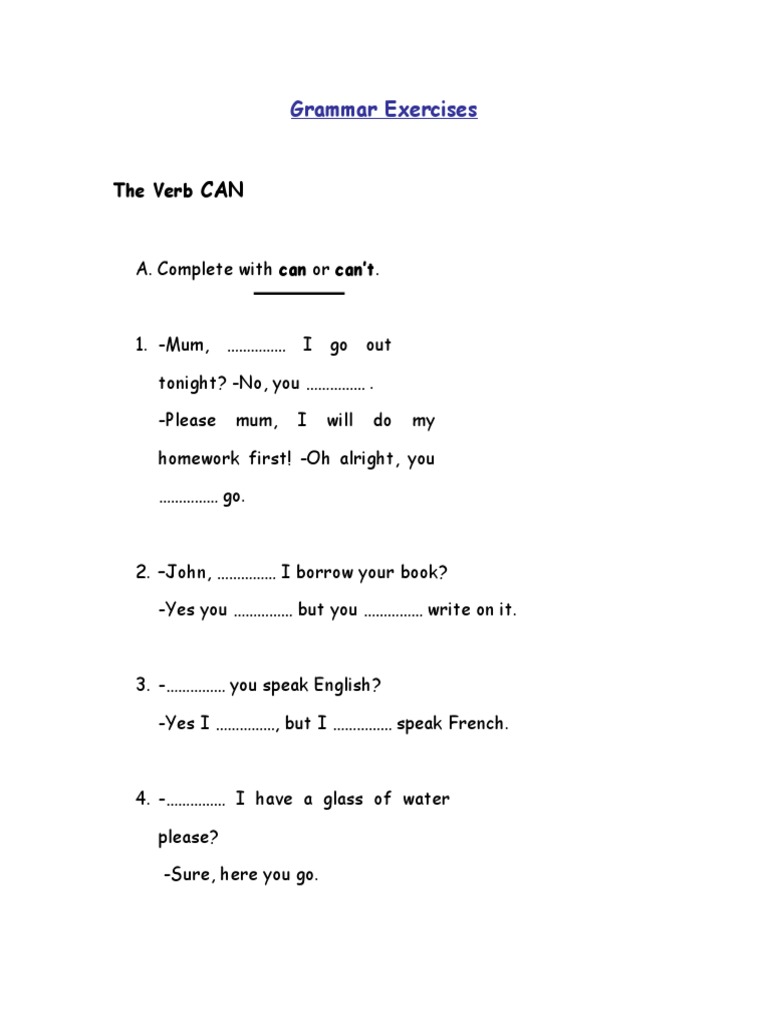 CAN Grammar Exercises | PDF