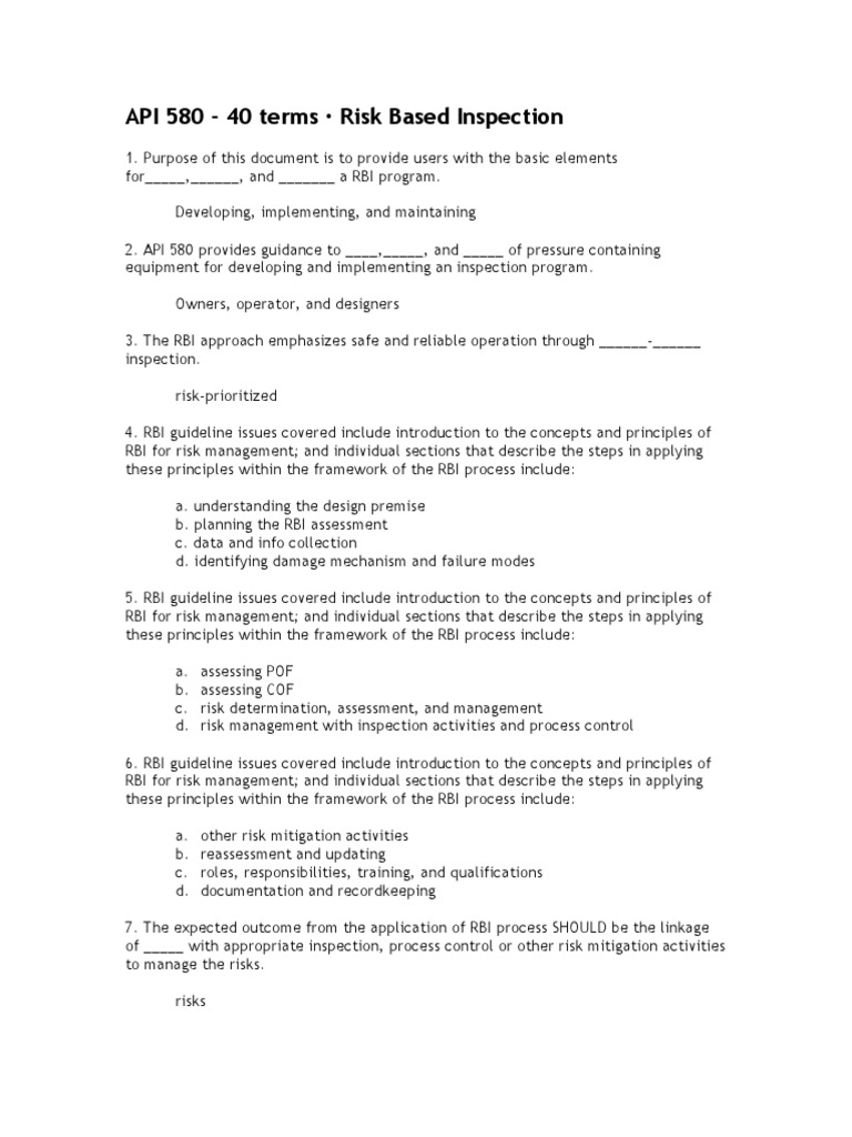 API 580: Risk-Based Inspection Guide | PDF | Risk | Risk Management