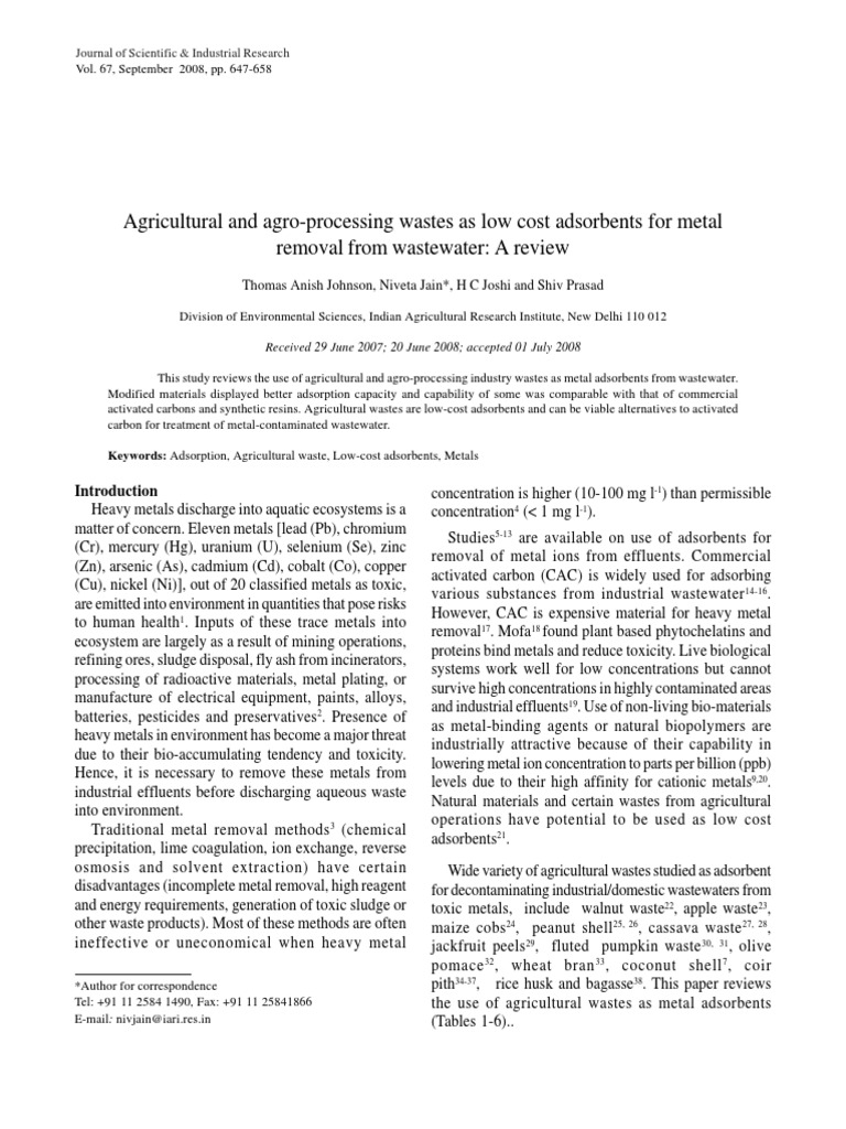 Agricultural and Agro Processing Wastes PDF | PDF | Adsorption | Materials