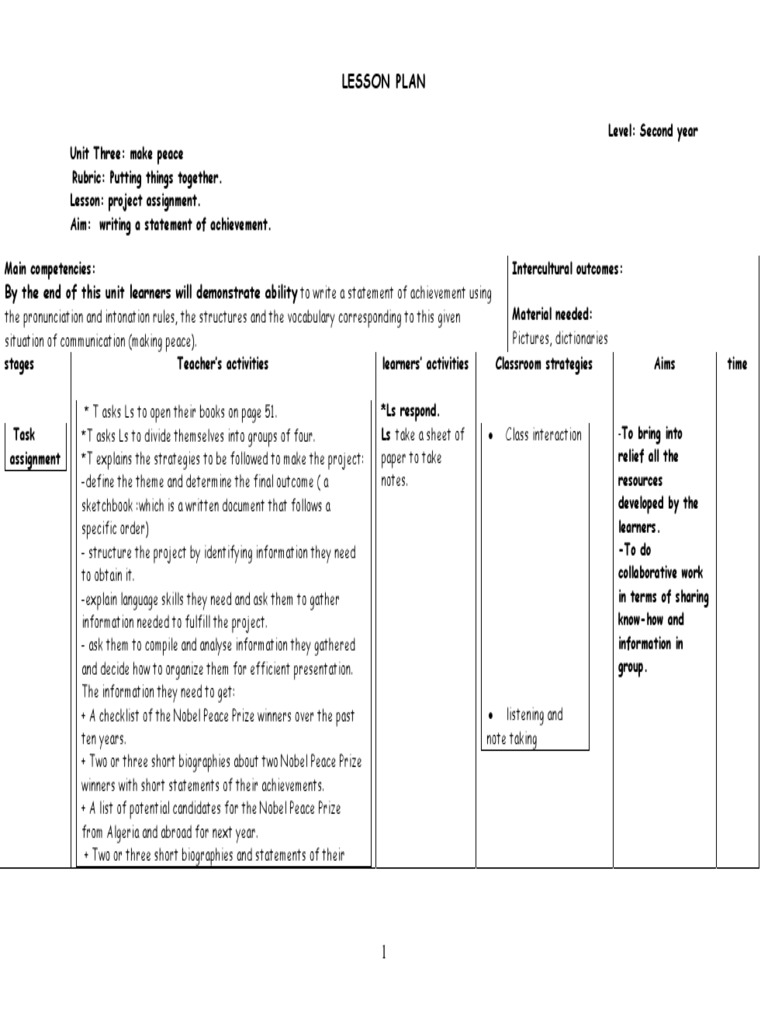 LESSON PLAN Make Peace | PDF | Lesson Plan | Question