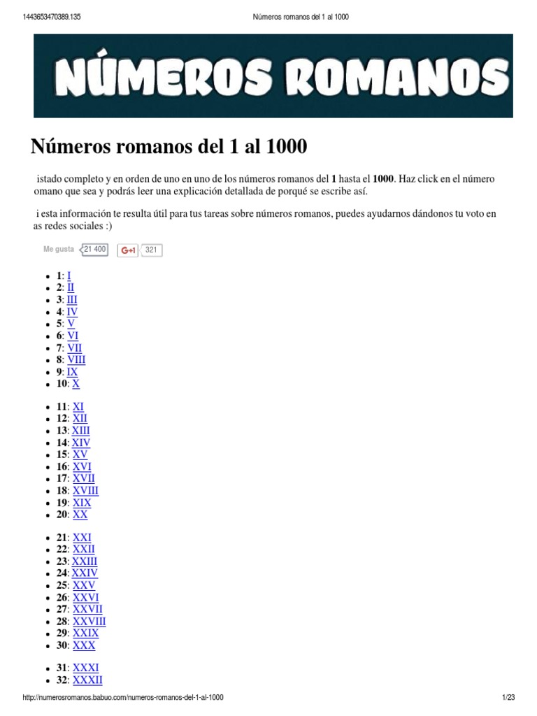 Números romanos del 1 al 1000 | PDF | Enseñanza de matemática