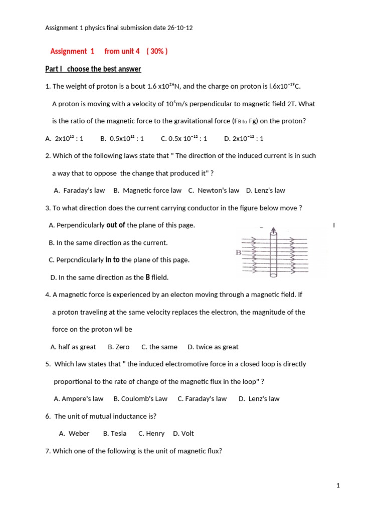 Assignment 1 Physics 10th Grade PDF | PDF