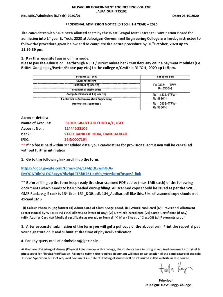 Btech-Admission Notice-2020 | PDF