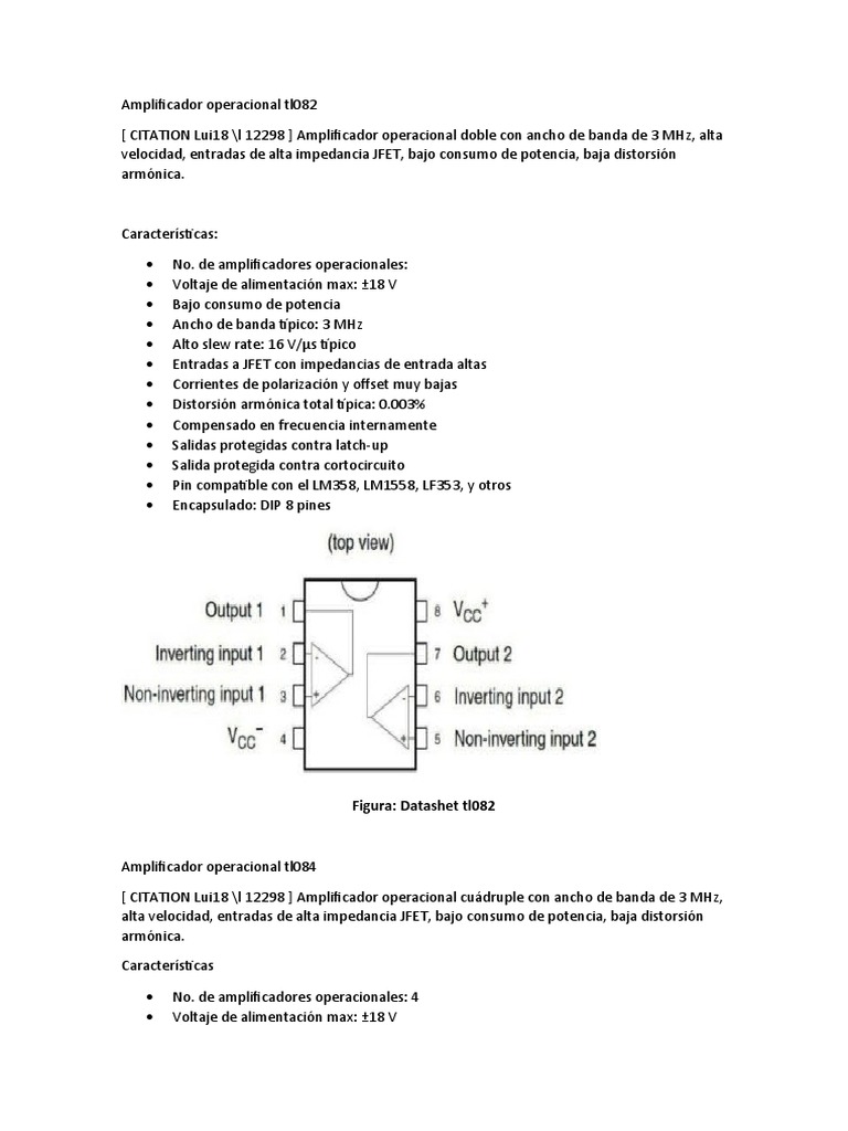 Figura: Datashet tl082 | PDF | Amplificador operacional | Arduino