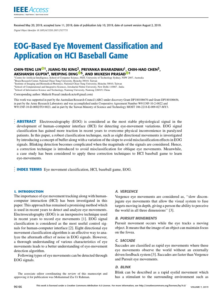 EOG-Based Eye Movement Classification and Application On HCI Baseball Game | PDF | Human ...