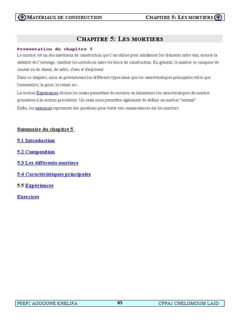 Composition et Types de Mortiers | PDF | Mortier (matériau) | Chaux