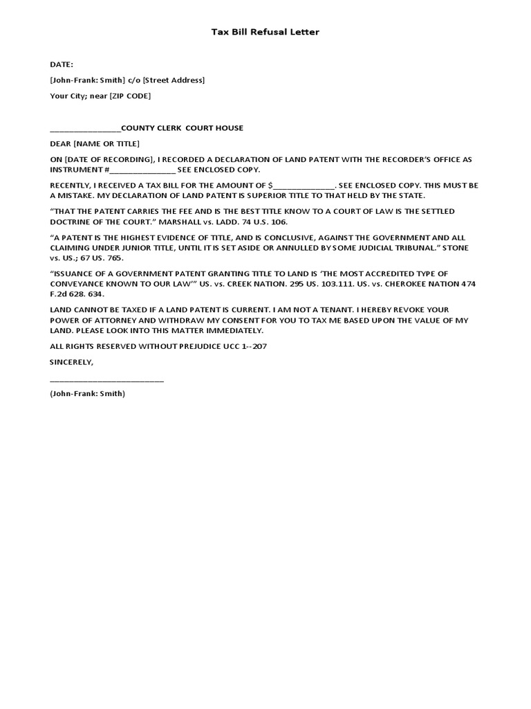 Tax Bill Refusal Letter Template | PDF | Social Science