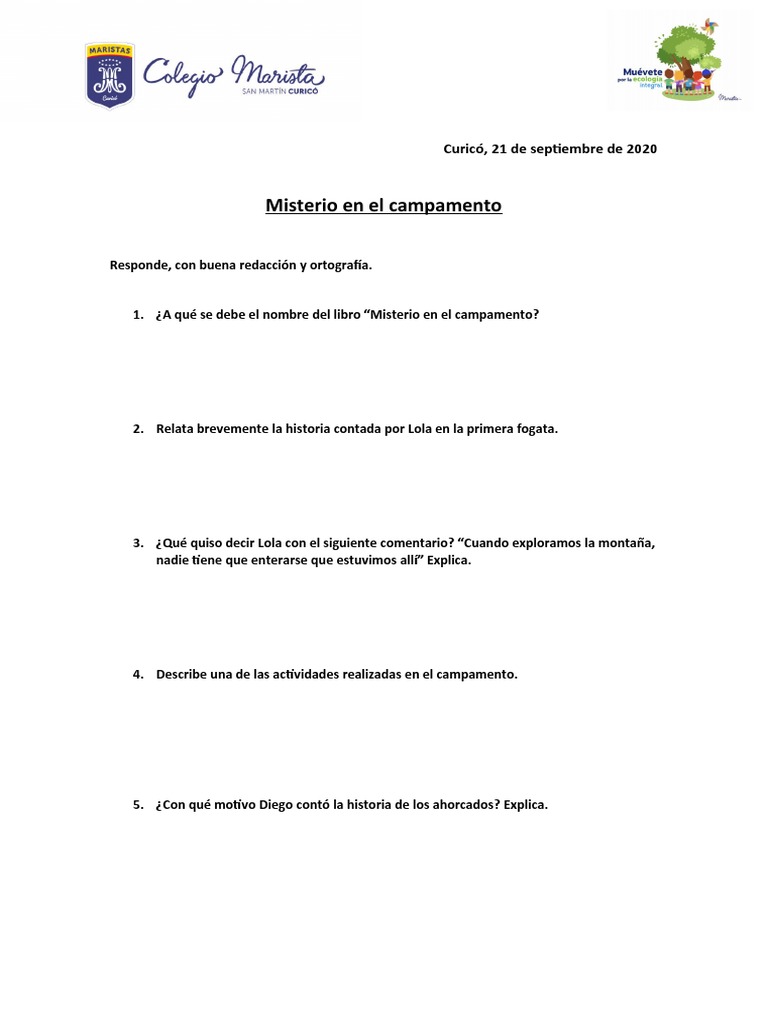 Actividad Lectura Complementaria Misterio en El Campamento | PDF