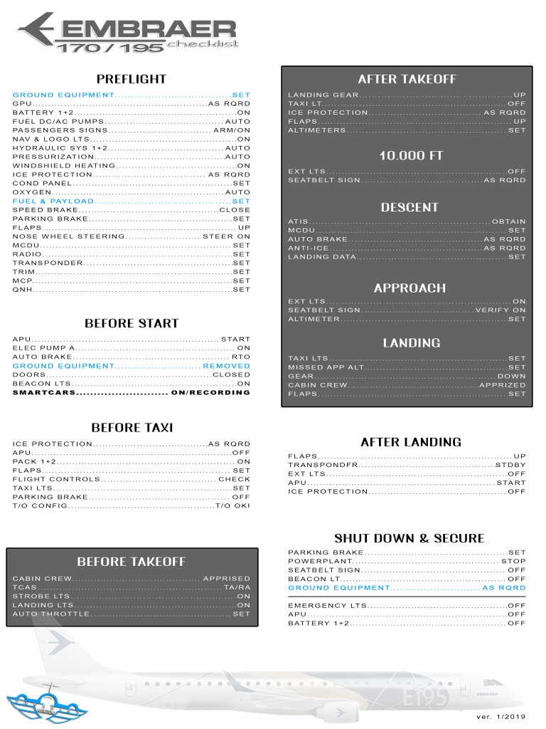 EMBRAER 170,195 Checklist | PDF