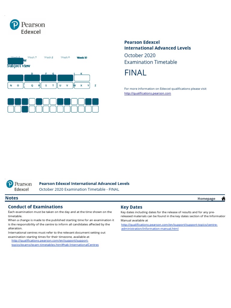Edexcel International A-Level Timetable | PDF