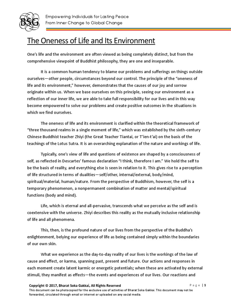 The Oneness of Life and Its Environment PDF | PDF