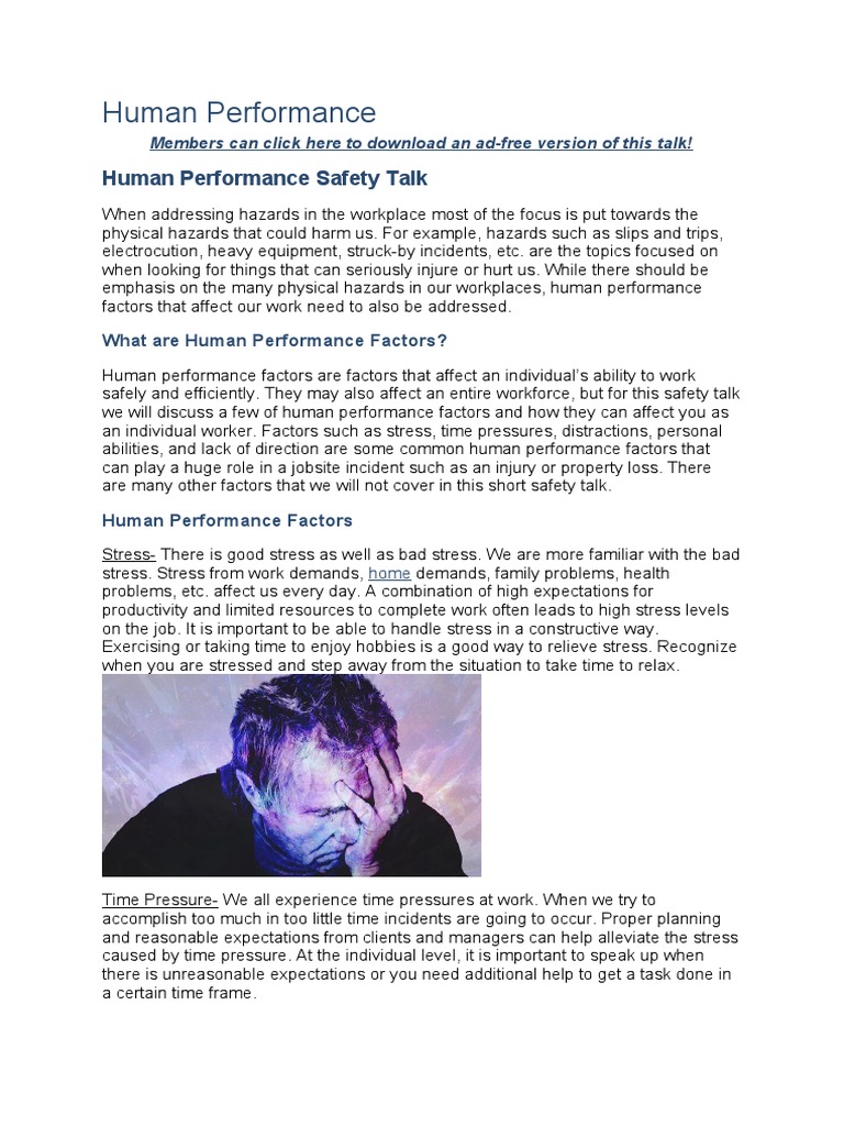 Human Performance Safety Talk | PDF | Safety | Hazards